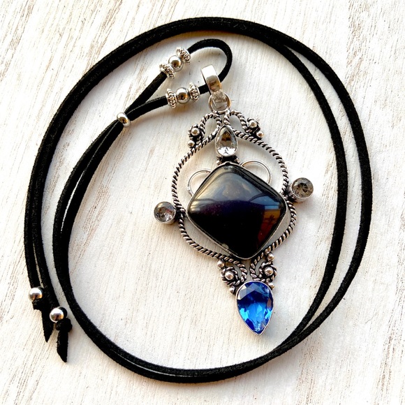 Silverskylight | Jewelry | 925 Sterling Silver Black Obsidian Blue ...